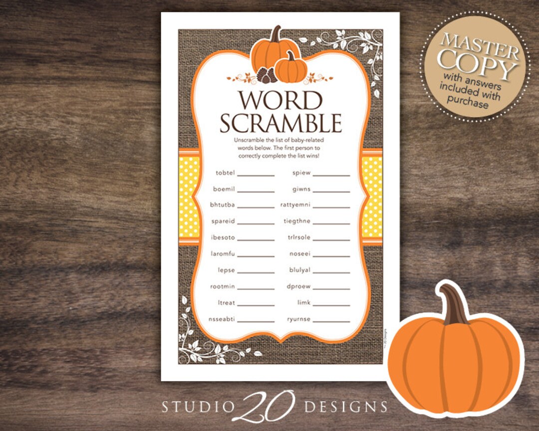 Instant Download Orange Yellow Pumpkin Baby Word Scramble, Printable ...