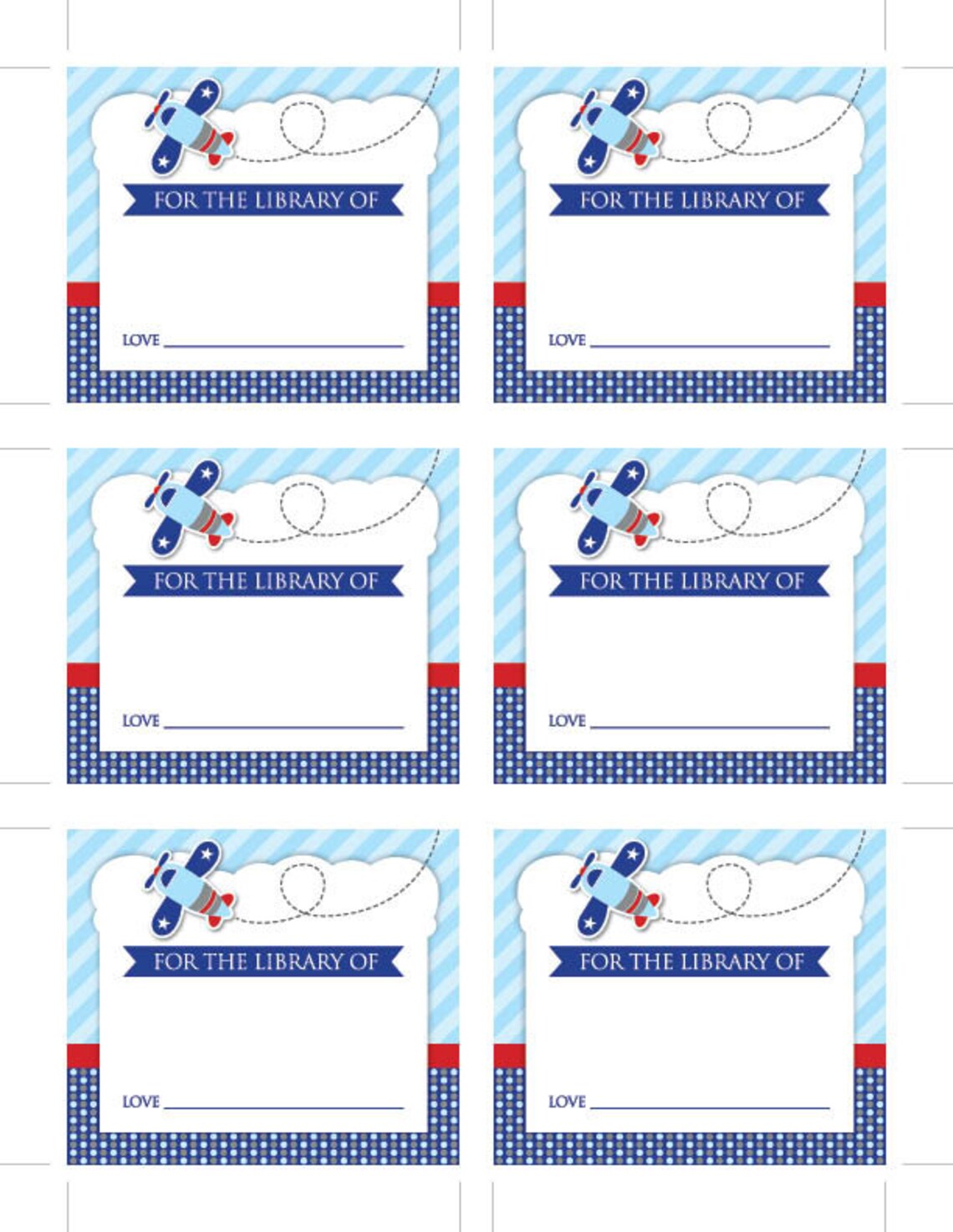 Instant Download Airplane Bookplate Blue Aviation Book Label | Etsy