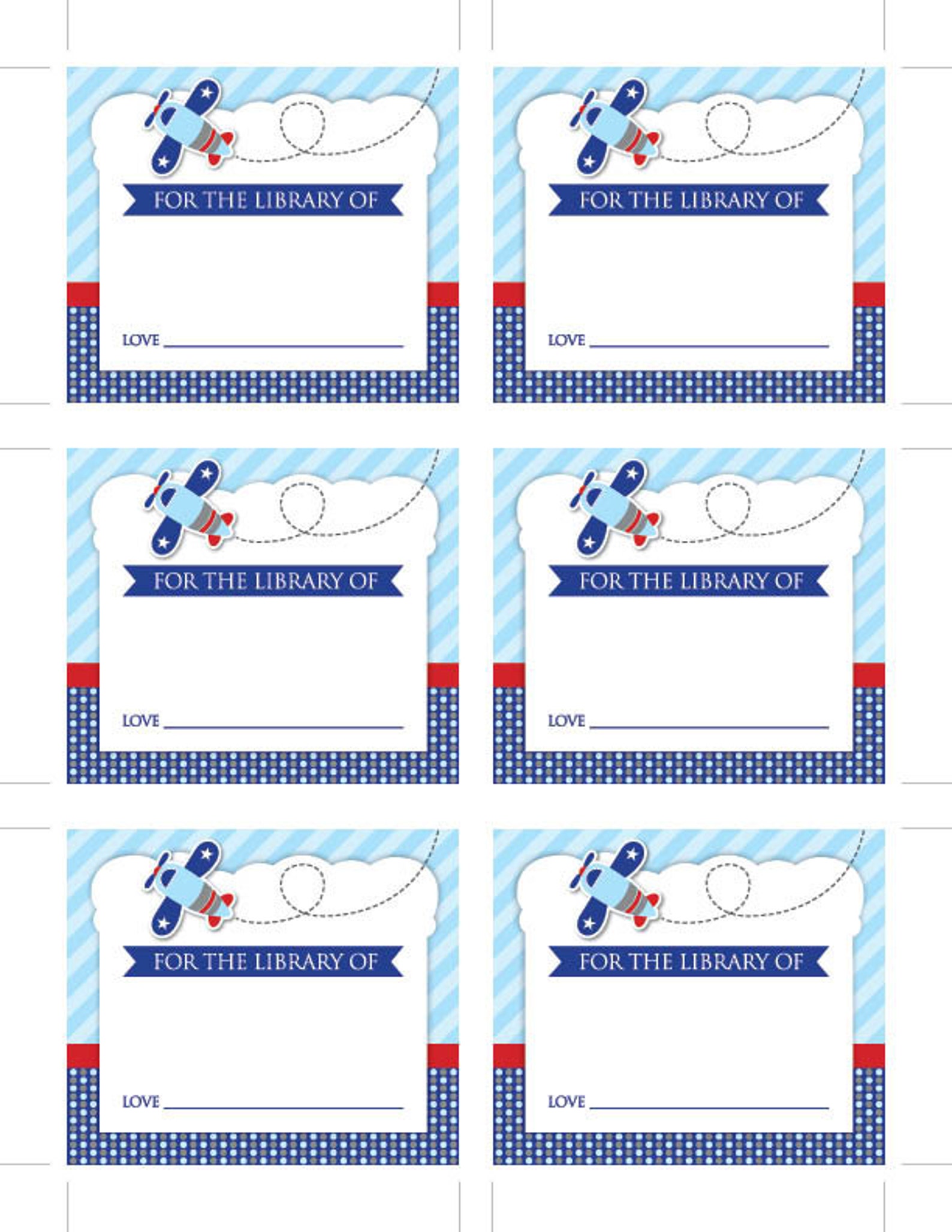 Instant Download Airplane Bookplate Blue Aviation Book Label | Etsy