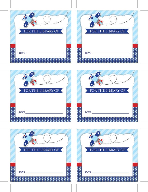 Instant Download Airplane Bookplate Blue Aviation Book Label | Etsy