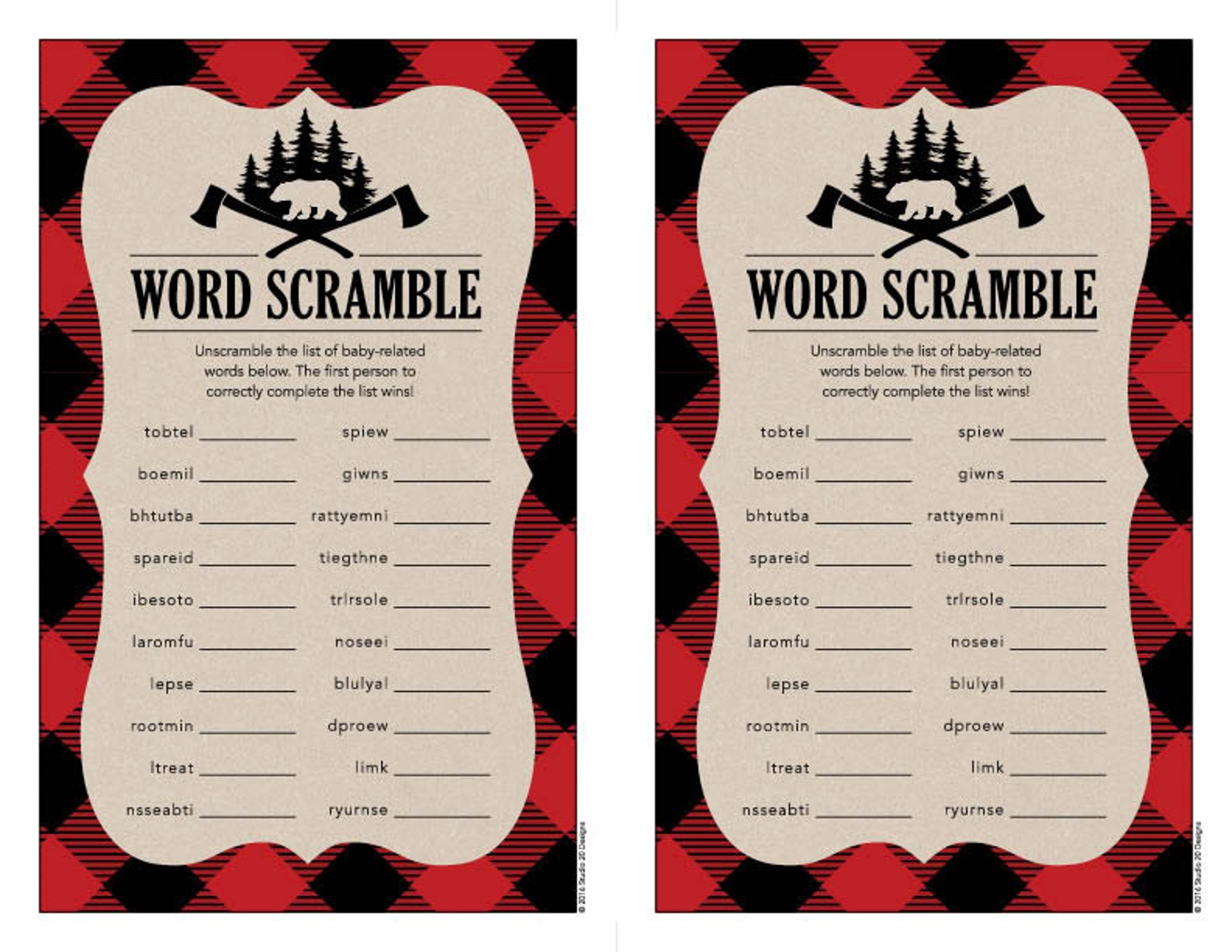 Instant Download Buffalo Plaid Word Scramble Baby Shower Game | Etsy