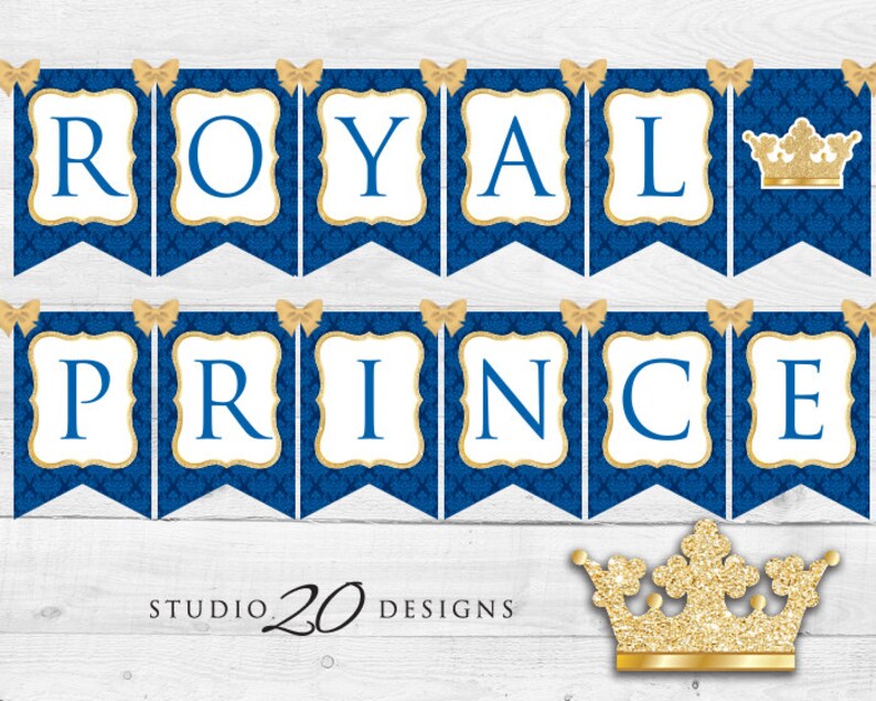 Instant Download Royal Blue Prince Baby Shower Banner Glitter - Etsy