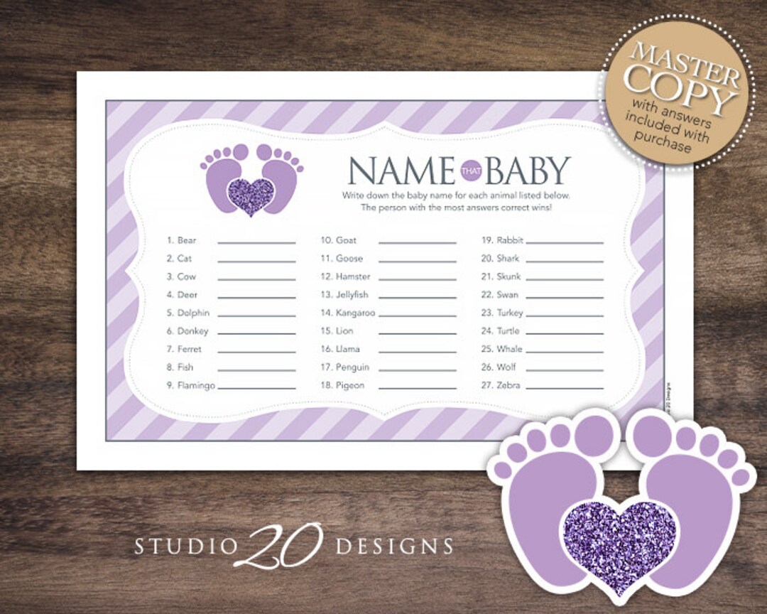 Instant Download Footprint Baby Shower Name That Baby Game, Lilac ...