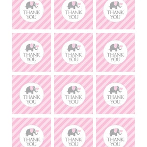 Instant Download Pink Elephant Thank You Tags, Printable Elephant Baby ...