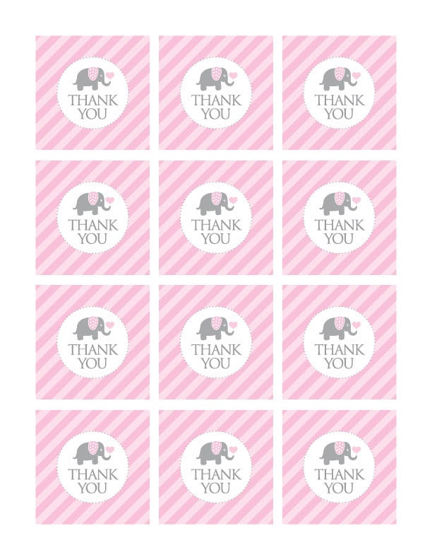 Instant Download Pink Elephant Thank You Tags Printable | Etsy