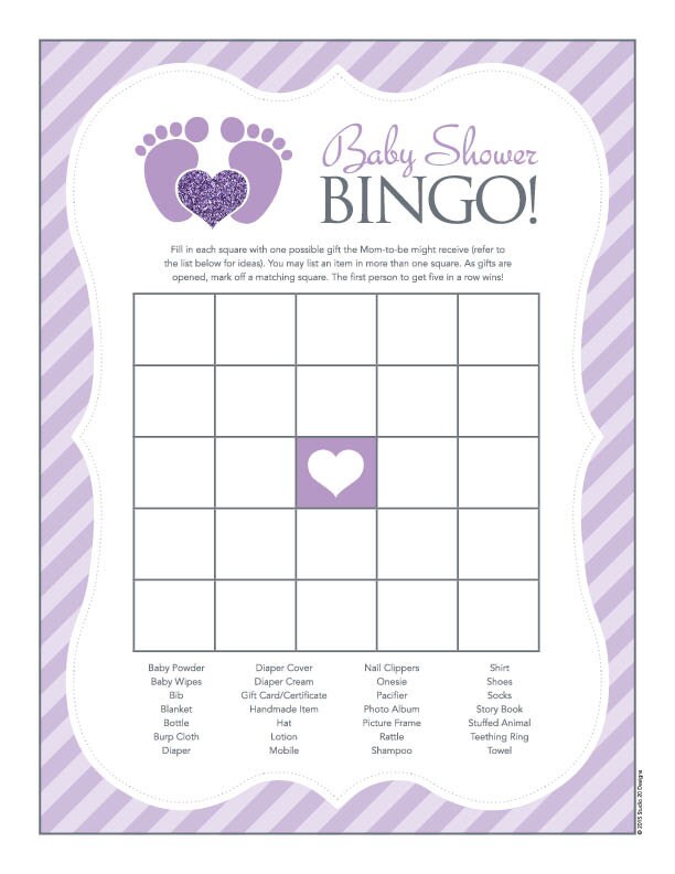 Instant Download Footprint Baby Shower Bingo Game Grey Lilac | Etsy