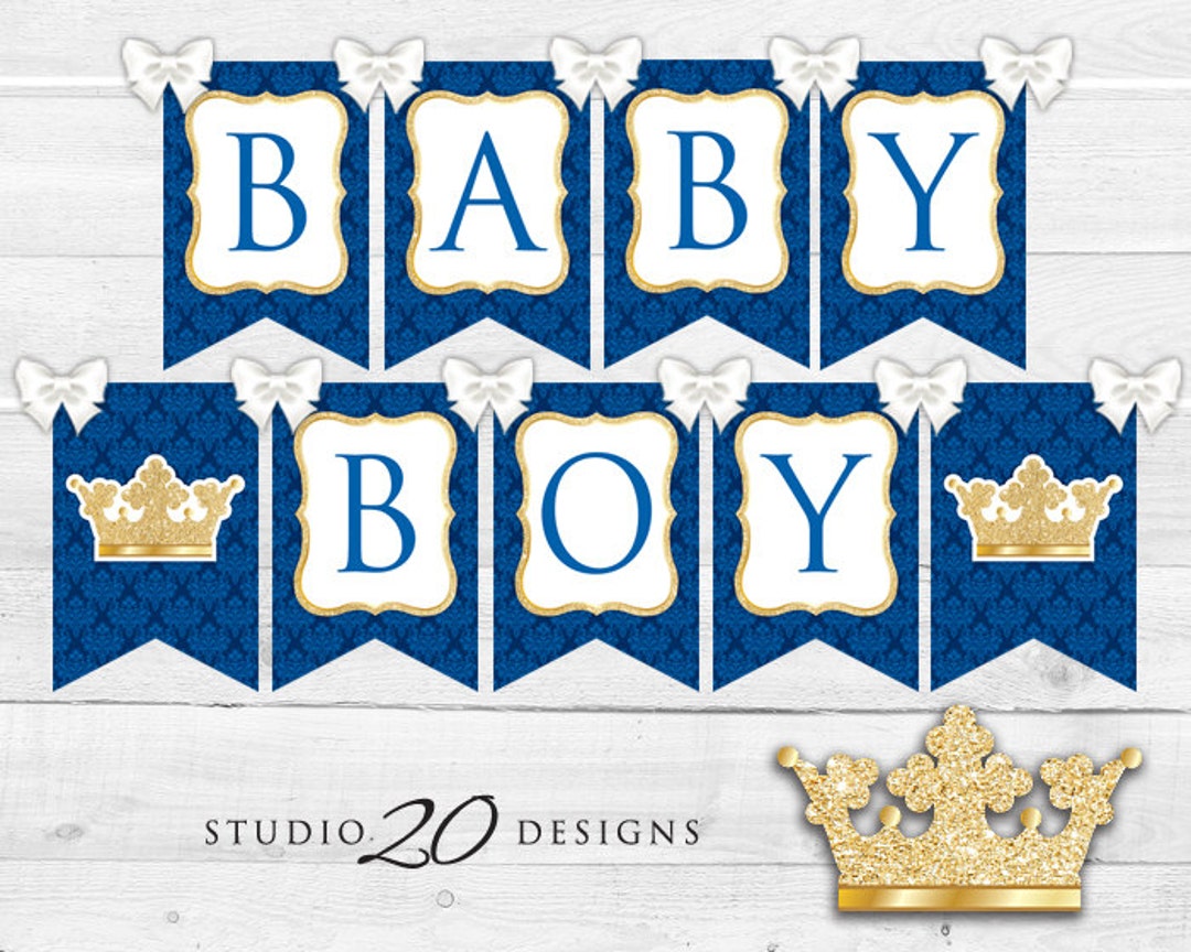 Instant Download Royal Blue Prince Baby Shower Banner, Glitter Bunting ...
