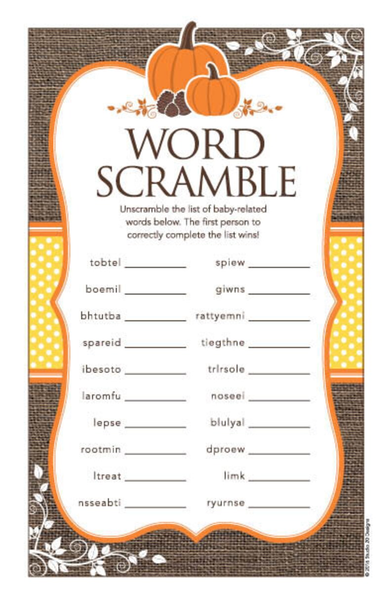 Instant Download Orange Yellow Pumpkin Baby Word Scramble | Etsy