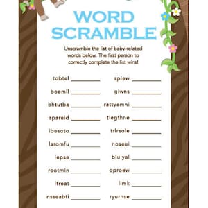 Instant Download Monkey Word Scramble, Printable Monkey Baby Shower ...