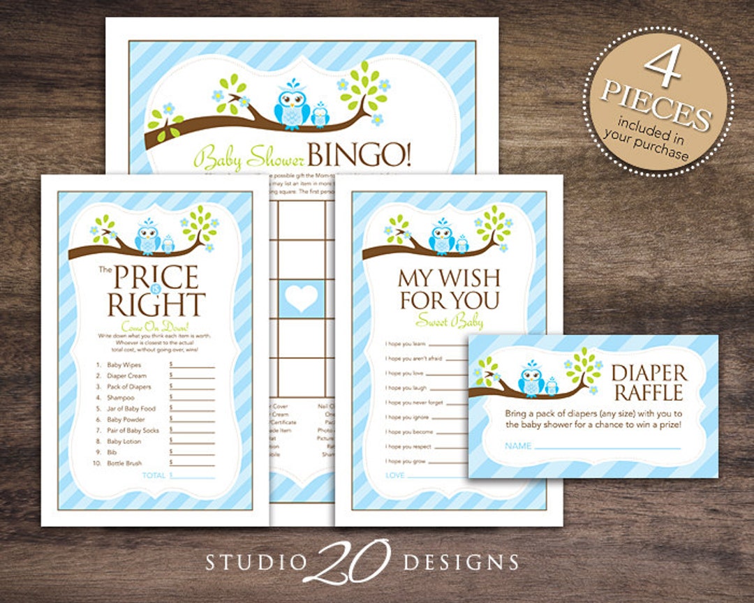Instant Download Blue Owl Baby Shower Games Pack, Printable Boy Owl ...