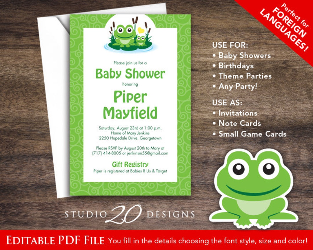 Instant Download Frog Invitations Editable Pdf, DIY 4x6 Frog Baby ...