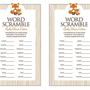 Instant Download Orange Fox Baby Shower Word Scramble Game, Printable ...