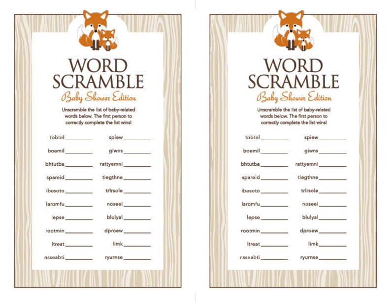 Instant Download Orange Fox Baby Shower Word Scramble Game - Etsy