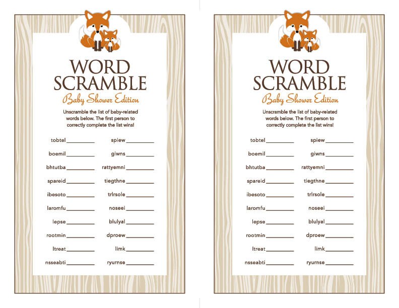 Instant Download Orange Fox Baby Shower Word Scramble Game - Etsy