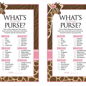 Instant Download Pink Giraffe What's in Your Purse Game, Brown Pink ...