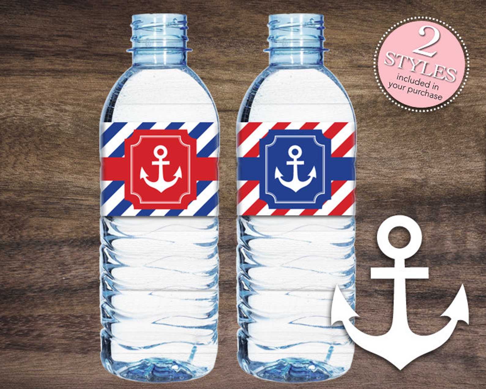 Instant Download Blue Red Nautical Bottle Labels, Printable Nautical ...