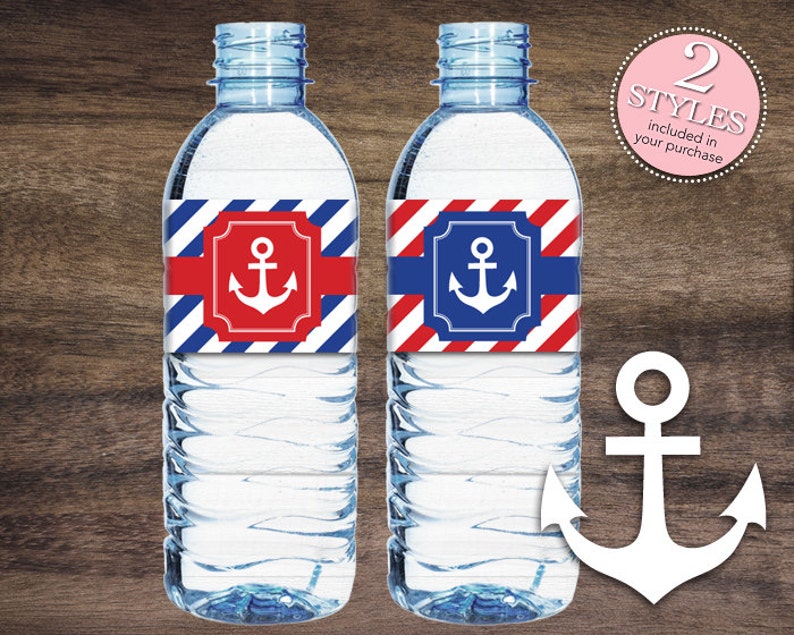 Instant Download Blue Red Nautical Bottle Labels Printable - Etsy