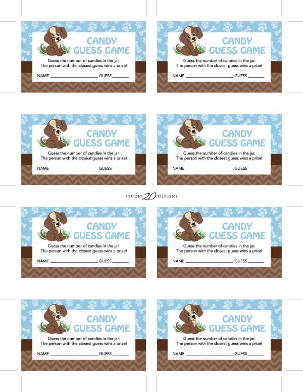 Instant Download Puppy Candy Guessing Game Blue Brown Baby | Etsy