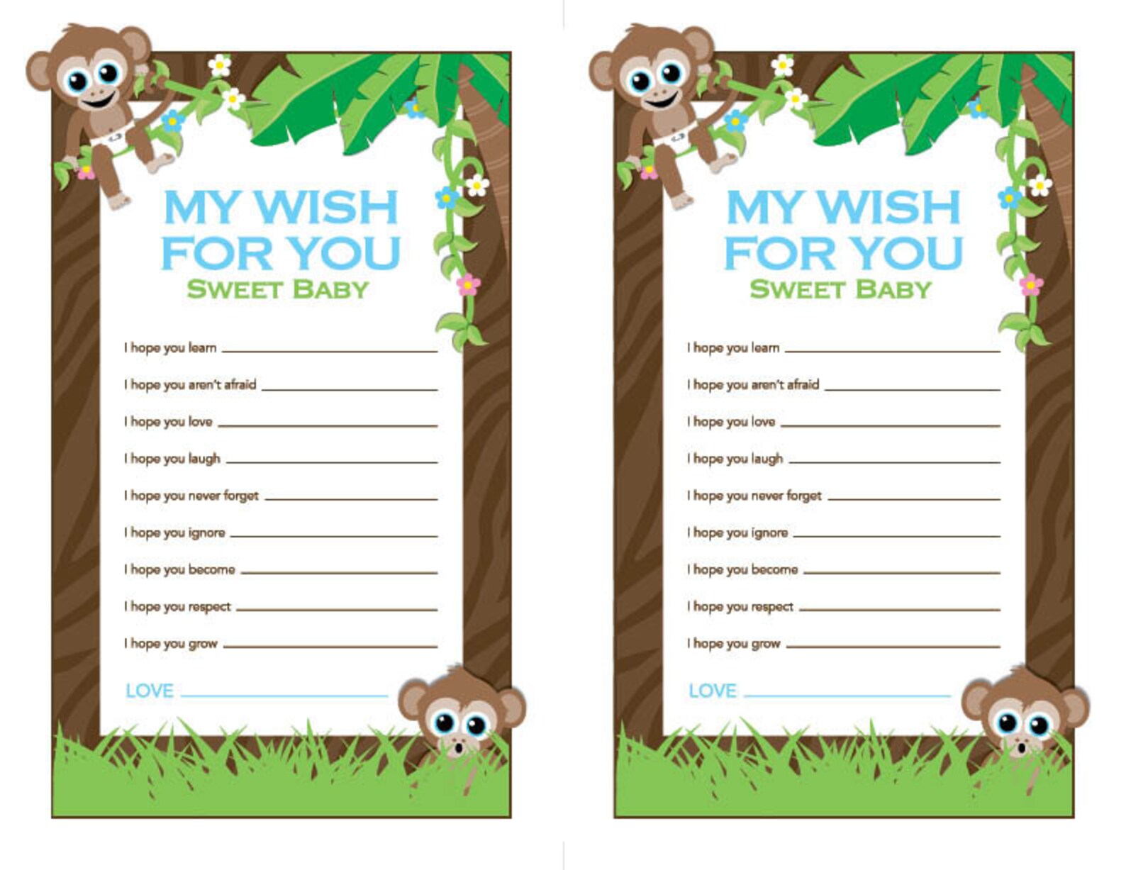 Instant Download Monkey Wishes for Baby Shower Games - Etsy