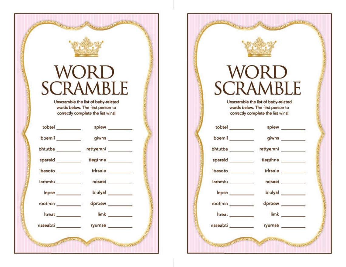 Instant Download Pink Princess Word Scramble Baby Game Gold - Etsy