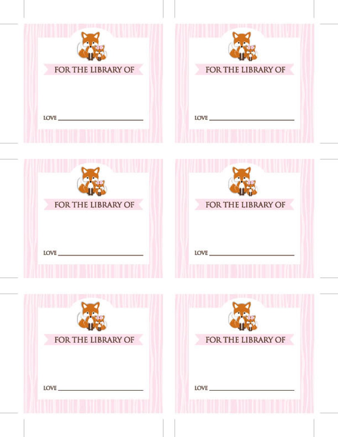 Instant Download Fox Bookplate Pink Fox Book Label Pink | Etsy