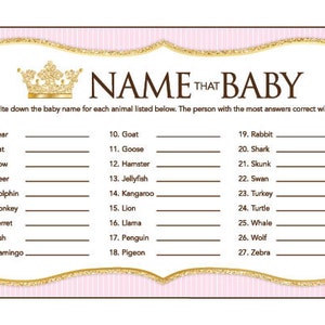 Instant Download Pink Princess Name That Baby Game, Princess Baby ...