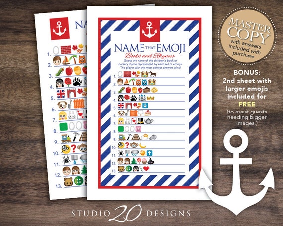 Instant Download Blue Red Nautical Emoji Baby Shower Game | Etsy