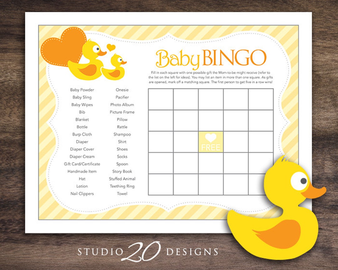 Instant Download Yellow Rubber Duck Baby Shower Games, Duck Bingo Cards ...