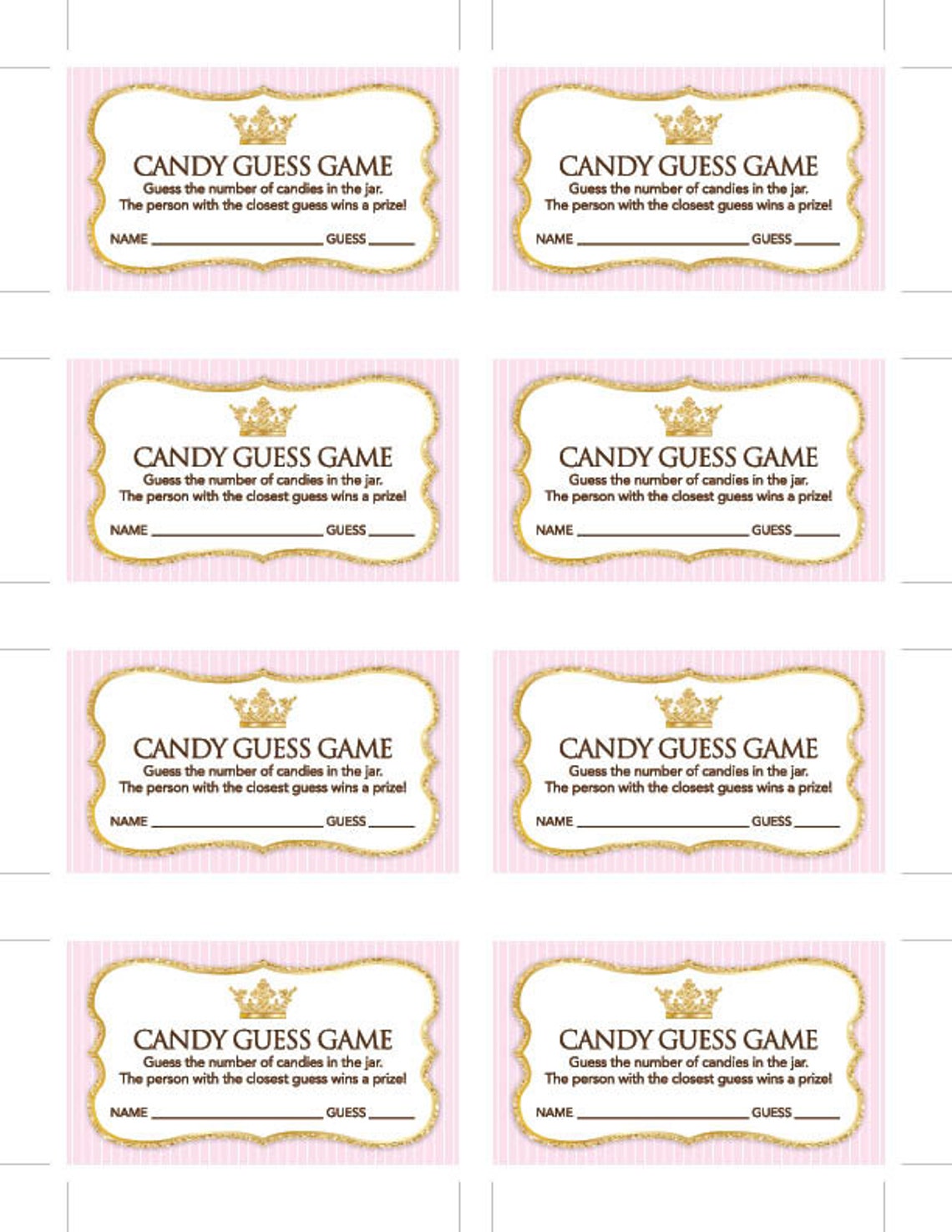 Instant Download Pink Princess Candy Guessing Game Royal - Etsy
