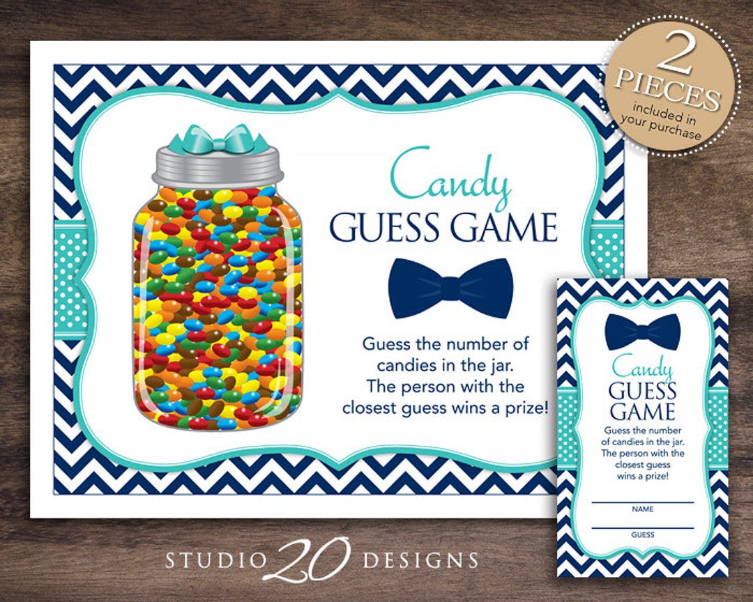 Instant Download Bow Tie Candy Guessing Game, Navy Turquoise Bowtie ...
