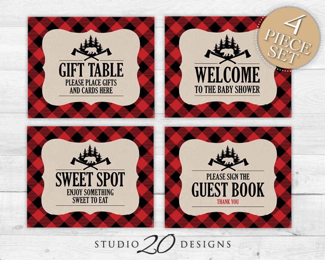 Instant Download Buffalo Plaid Baby Shower Signs, 8x10 Black Red ...