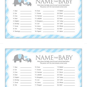 Instant Download Blue Elephant Baby Shower Games for Boy, Name That ...