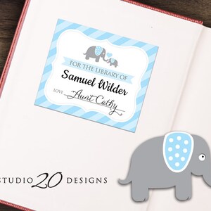 Instant Download Blue Elephant Bookplate, Grey Blue Elephant Book Label ...