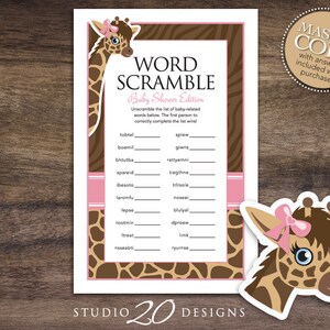 Instant Download Pink Giraffe Baby Word Scramble Game, Brown Pink ...