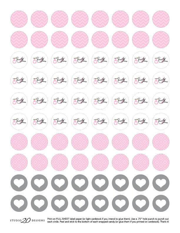 Instant Download Pink Stork Hershey Kiss Stickers Grey Pink | Etsy