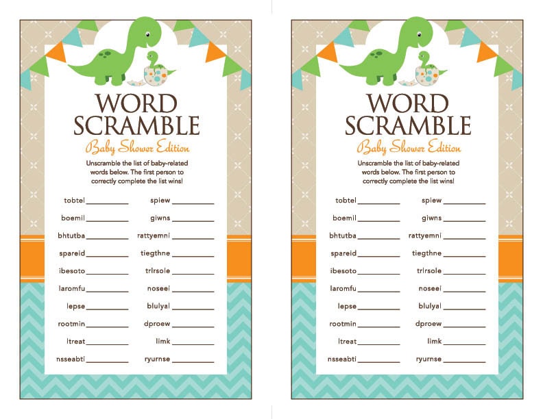 Instant Download Dinosaur Baby Shower Word Scramble Game | Etsy