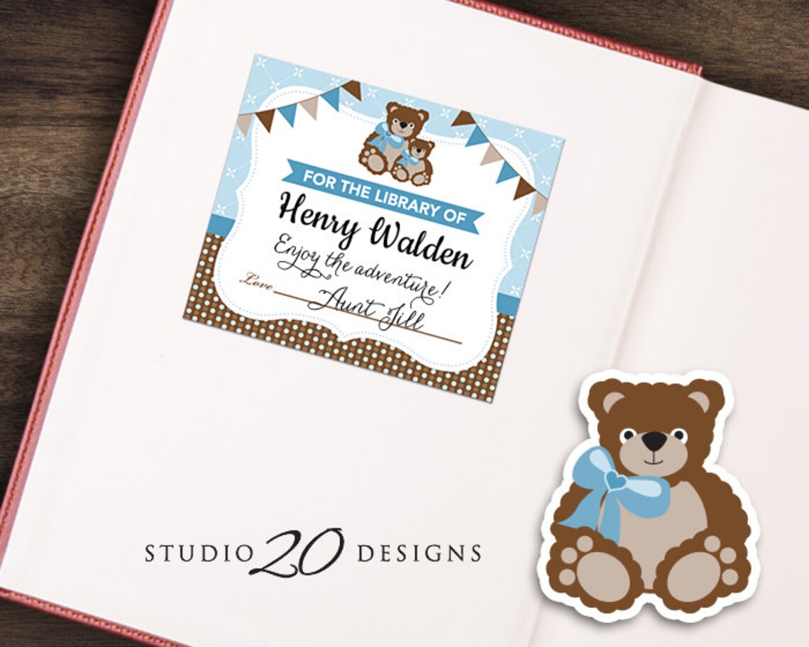 Instant Download Blue Teddy Bear Bookplate for Boy Blue Teddy - Etsy