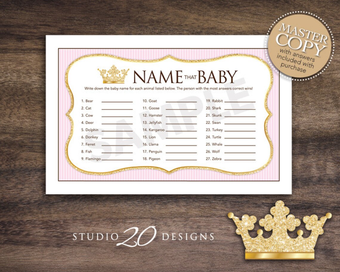 Instant Download Pink Princess Name That Baby Game Princess | Etsy