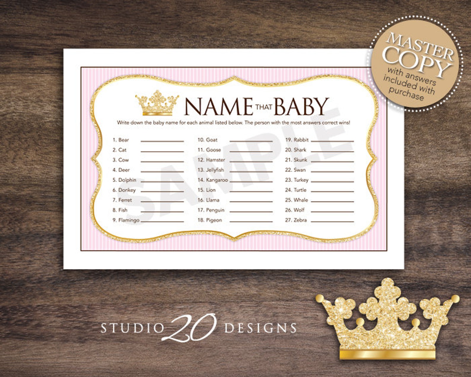 Instant Download Pink Princess Name That Baby Game Princess | Etsy