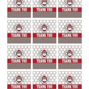 Instant Download Sock Monkey Thank You Tags, Boy Sock Monkey Printable ...