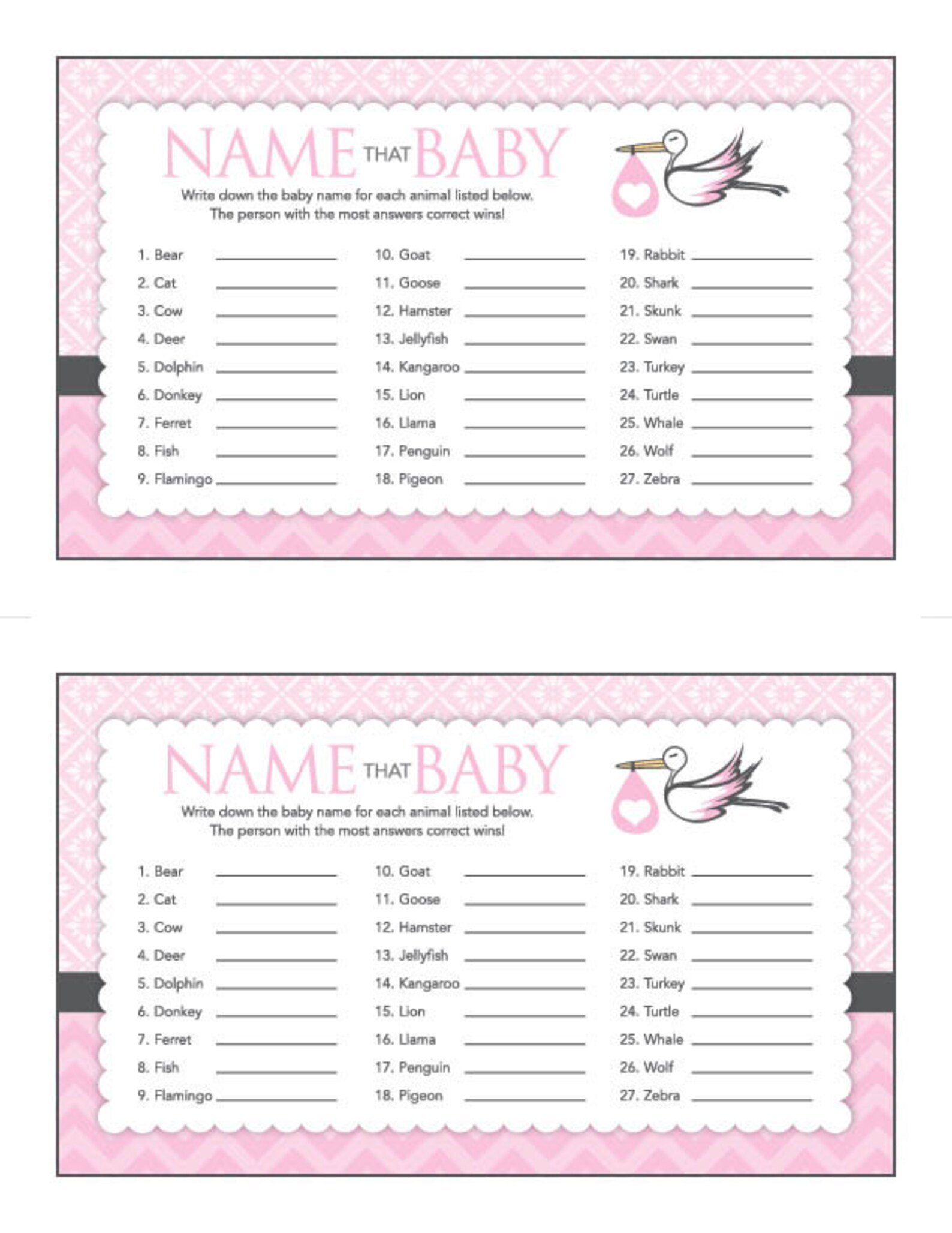 Instant Download Pink Stork Baby Shower Games for Girl Stork - Etsy