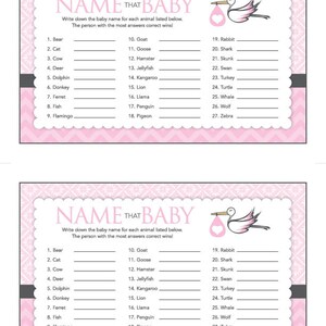 Instant Download Pink Stork Baby Shower Games for Girl, Stork Name That ...