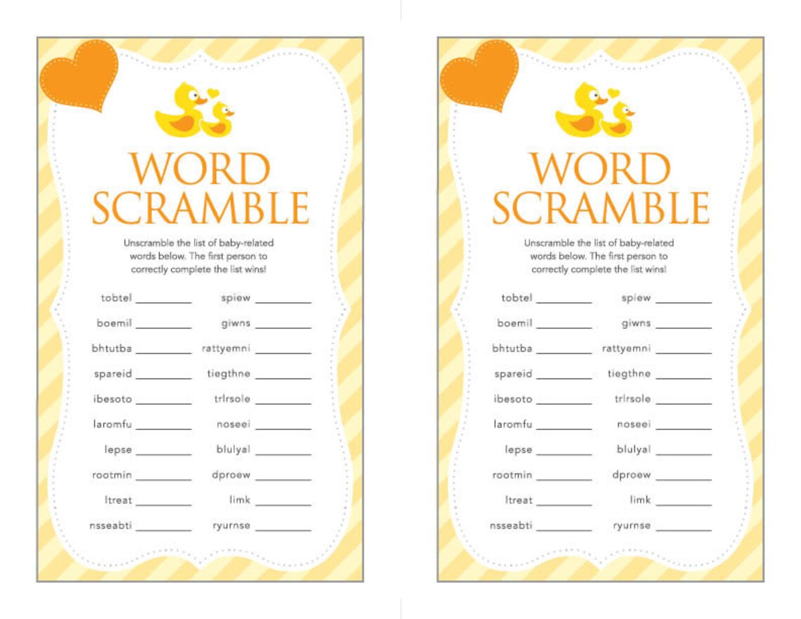 Instant Download Yellow Rubber Duck Word Scramble Duck Baby - Etsy