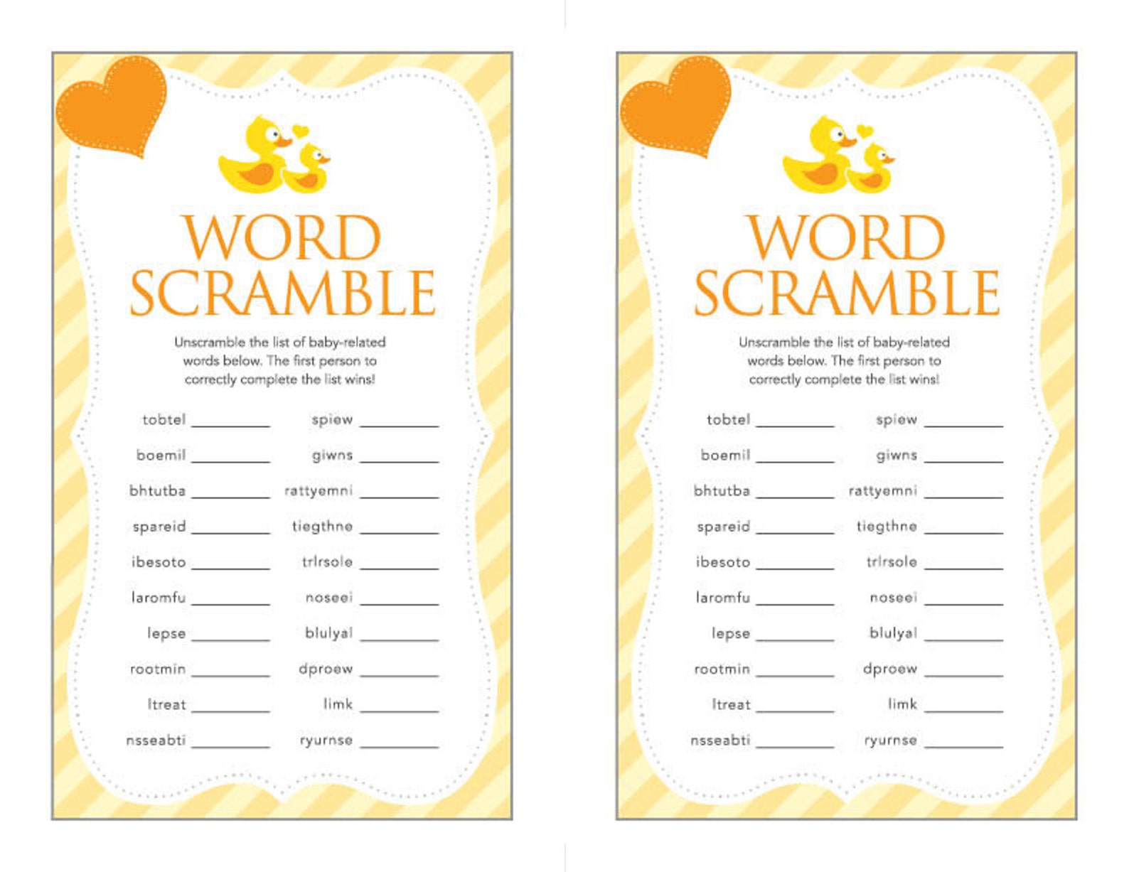 Instant Download Yellow Rubber Duck Word Scramble Duck Baby - Etsy
