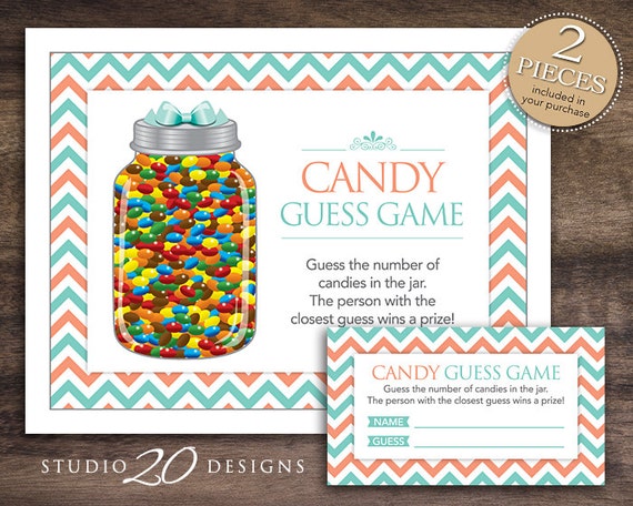 Instant Download Teal Coral Chevron Candy Guessing Game - Etsy