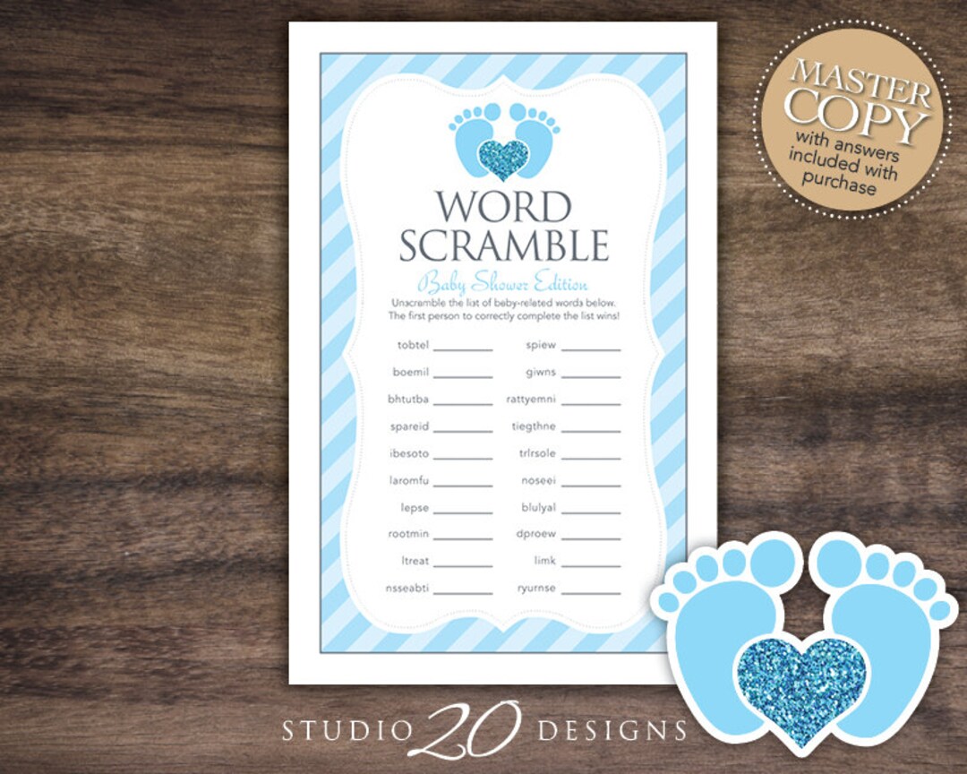 Instant Download Footprint Word Scramble Baby Shower Game, Printable ...