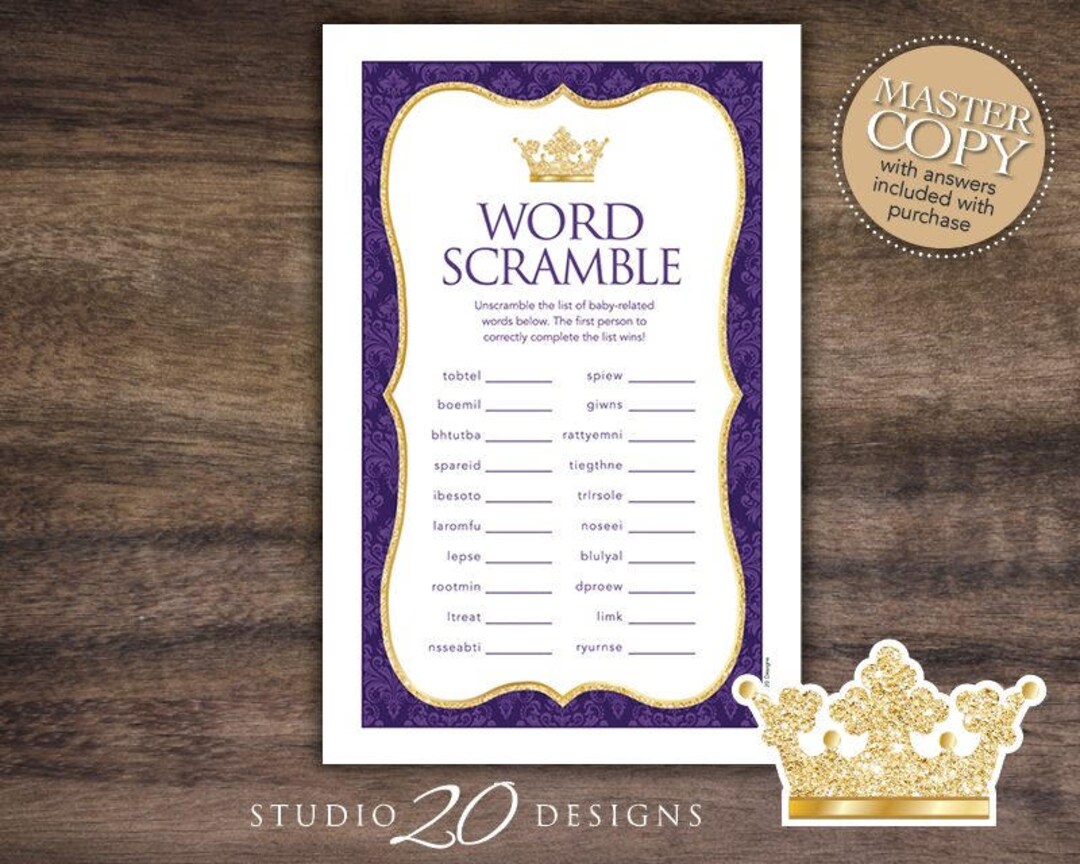 Instant Download Royal Purple Prince Baby Word Scramble, Gold Glitter ...