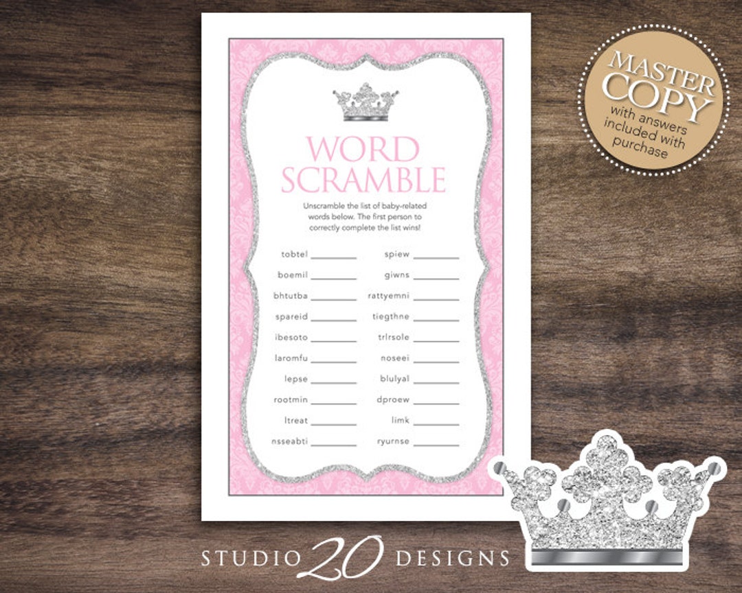 Instant Download Pink Princess Baby Word Scramble, Silver Pink Princess ...