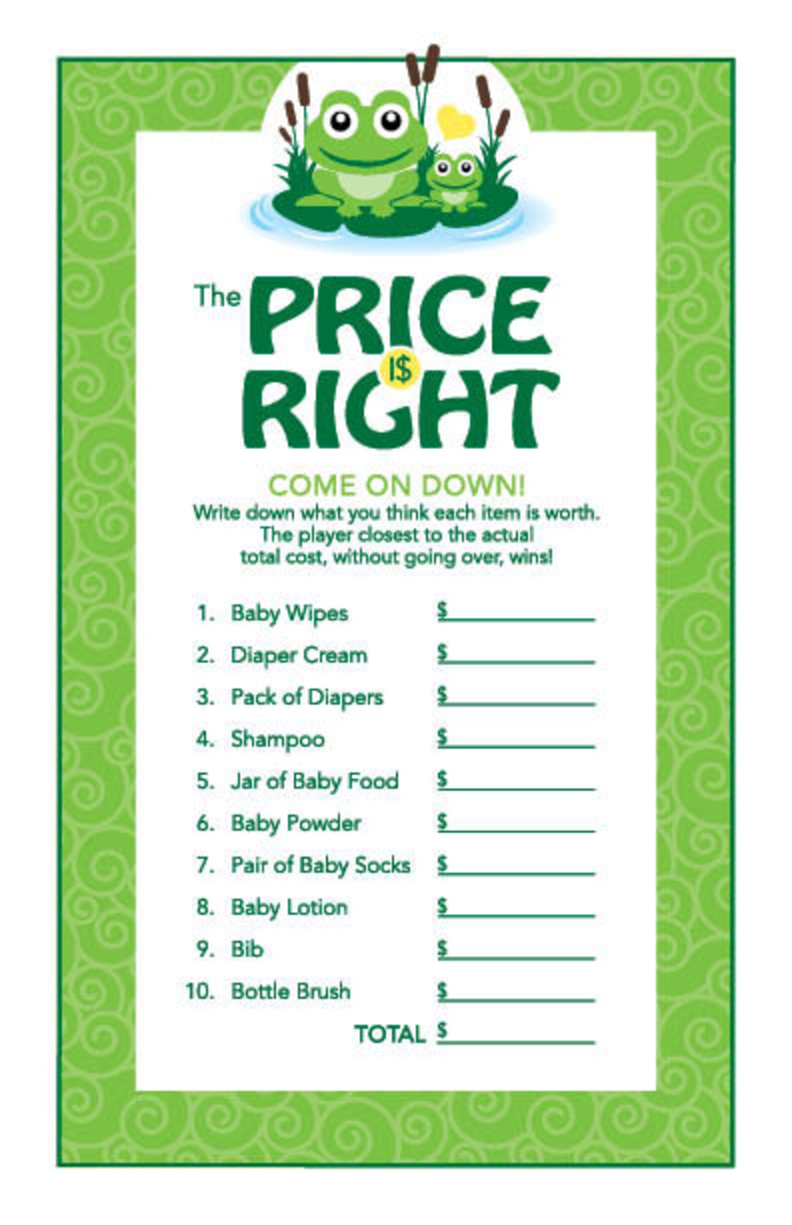 Instant Download Frog Price is Right Game Cards Printable - Etsy