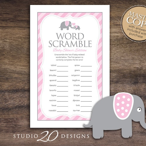 Elephant Baby Shower Word Scramble Game Printable Instant - Etsy